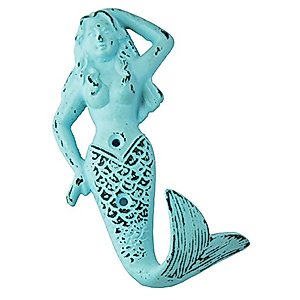 Nautical Tropical Imports Distress Blue Iron Mermaid Shaped Wall Hook