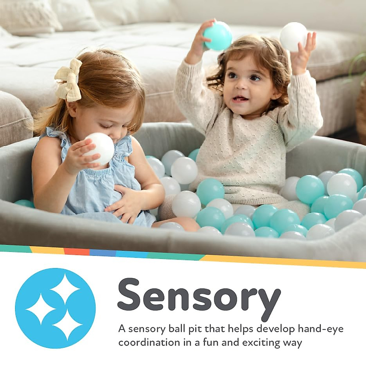 Nuby Velvet Ball Pit - 200 Balls Included - Soft Play Foam Ball Pits for Baby and Toddlers with 200 Colored Balls, Ball Pit Playpen, Indoor Play Gym, Outdoor Play Ball Pit for Babies, Aqua & Gray