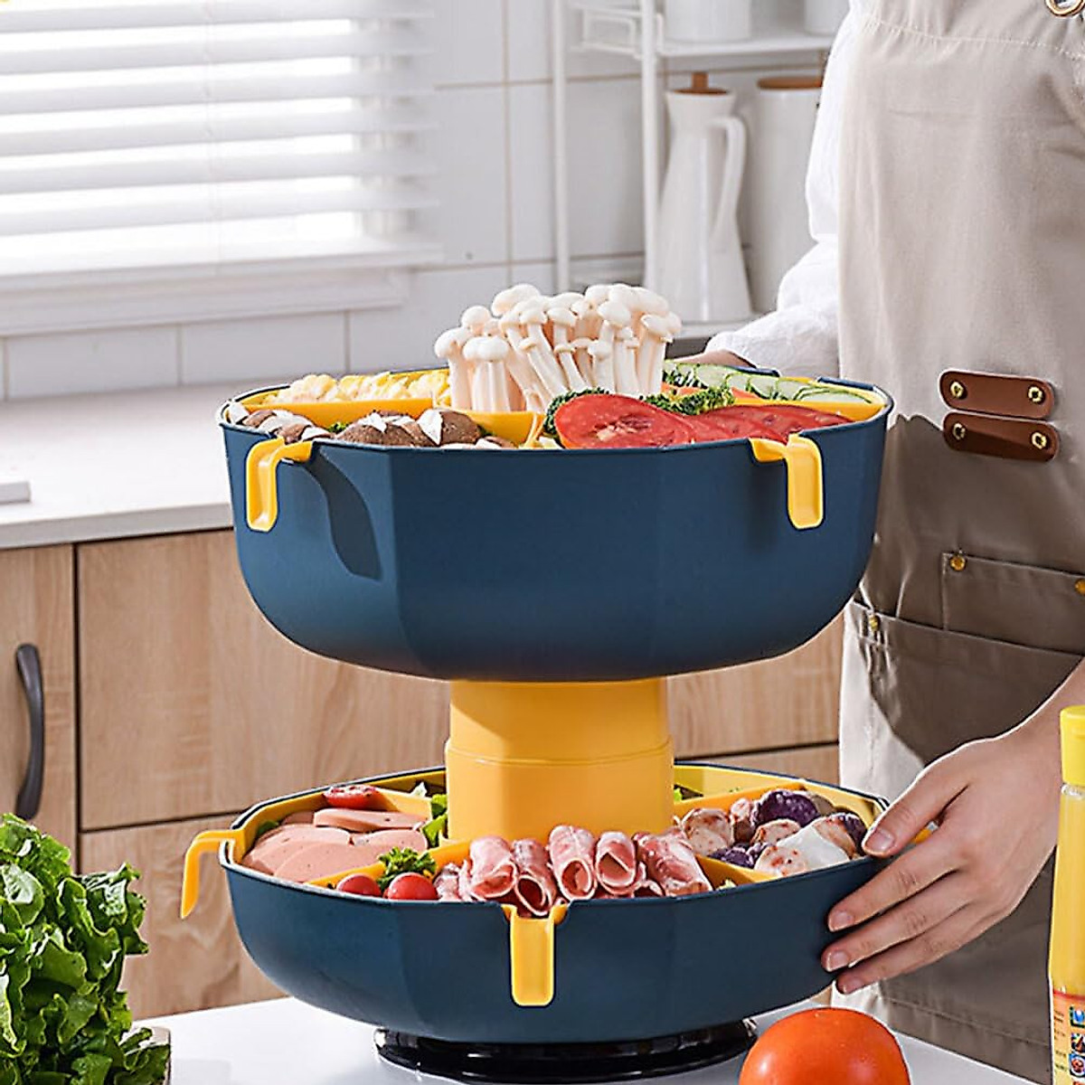 Cabilock Divided Serving Platter Rotatable Hot Pot Vegetable Tray Veggie Platter with Colander Compartment Snack Serving Plate for Party Appetizers Dried Fruit Candy Nut Charcuterie