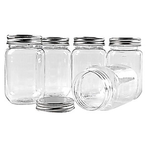 novelinks 16 Ounce Clear Plastic Jars Containers With Screw On Lids - Refillable Round Empty Plastic Slime Storage Containers for Kitchen & Household Storage - BPA Free (20 Pack)