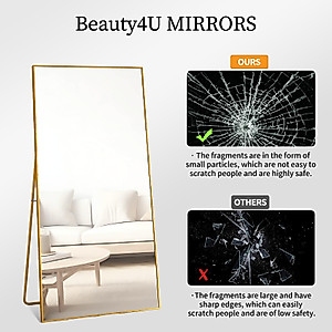 Beauty4U 65" x 24" Full Length Mirror with Stand, Gold Wall Mounting Full Body Mirror, Metal Frame Full-Length Tempered Mirror for Living Room, Bedroom