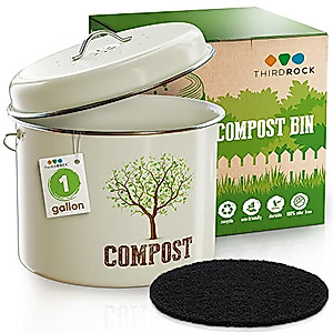Third Rock Kitchen Compost Bin Countertop – 1.0 Gallon Compost Bucket for Kitchen – Small Compost Bin – Compost Bin Kitchen Counter - Countertop Compost Bins for Kitchen Includes Charcoal Filter