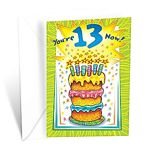 Happy 13th Birthday Card | Made in America | Eco-Friendly | Thick Card Stock with Premium Envelope 5in x 7.75in | Packaged in Protective Mailer | Prime Greetings