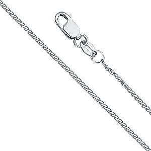 The World Jewelry Center 14k REAL White Gold 1mm Diamond Cut Round Wheat Chain Necklace with Lobster Claw Clasp - 16"