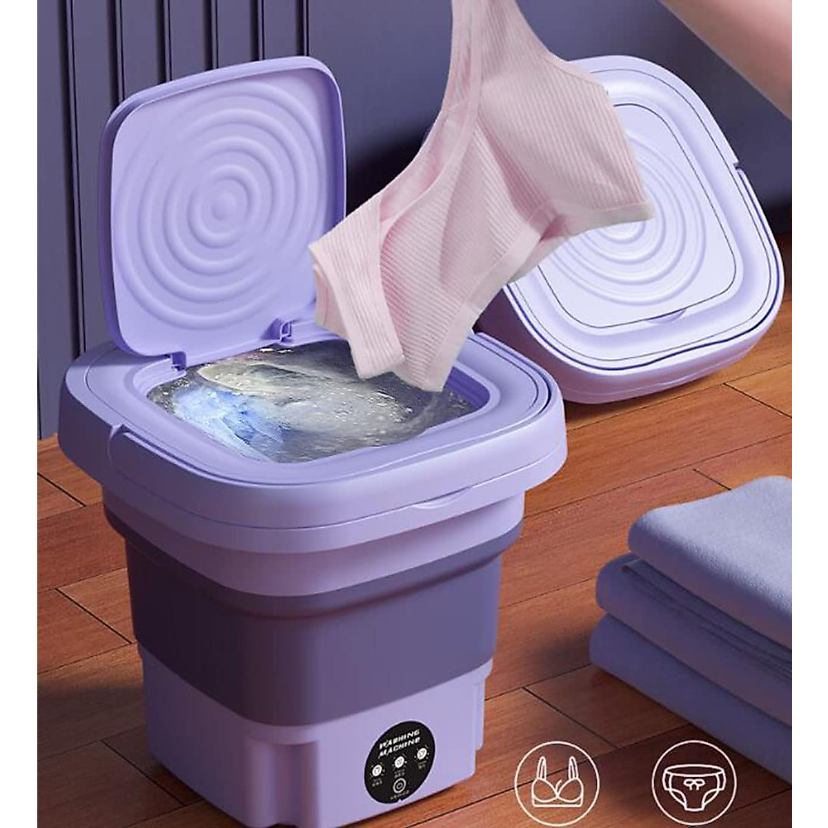 MOCOFO 8L Folding Washing Machine - Mini Portable Washing Machine for Camping, RV, Travel - Suitable for Underwear, Bra, Socks - 8L Large Capacity - Home Use（purple）