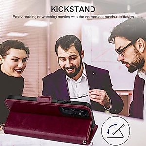 Bizzib for Samsung Galaxy S21 Ultra Case Leather Wallet with Card Holder[ RFID Blocking] 360 Full Shockproof Protection Magnetic Closure Phone Cover & Wrist Strap for Galaxy S21 Ultra 6.8-Burgundy