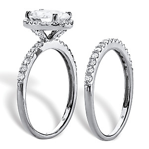 PalmBeach 10K White Gold Oval Cut Cubic Zirconia Halo Bridal Ring Set Sizes 6-10 Size 7