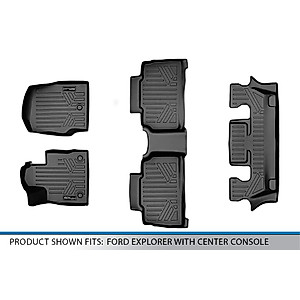 SMARTLINER Custom Floor Mats 3 Row Liner Set Black Compatible with 2020-2023 Compatible with Ford Explorer Only Fits 6 Passenger Models W/ 2nd Row Bucket Seat