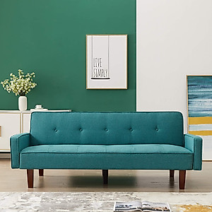 Olela Sofa Bed Convertible Sofa Couch Futon Sleeper Linen Fabric Reclining Sofa with Armrest Wood Legs for Living Room Furniture (Green)