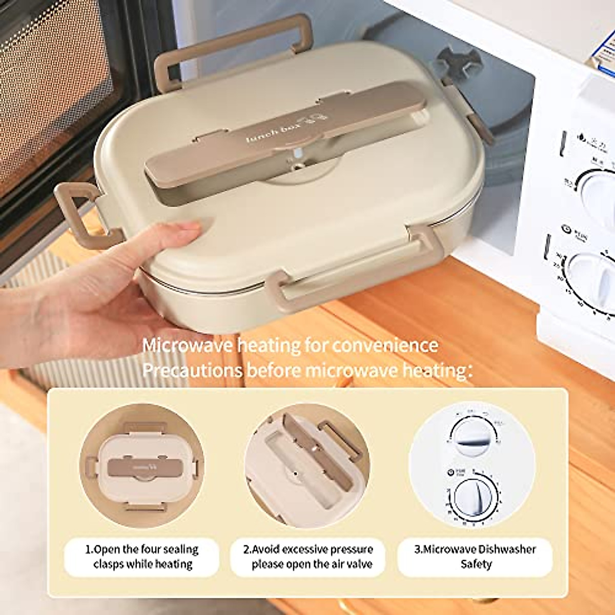 Lunch Box,1000ml Stainless Steel Bento Box,Versatile 3-Compartment Portable Lunch Box Container-Salad Lunch Containers for Adults/Kids with Spoon Fork Thermos Bag Accessories (Creamy White)