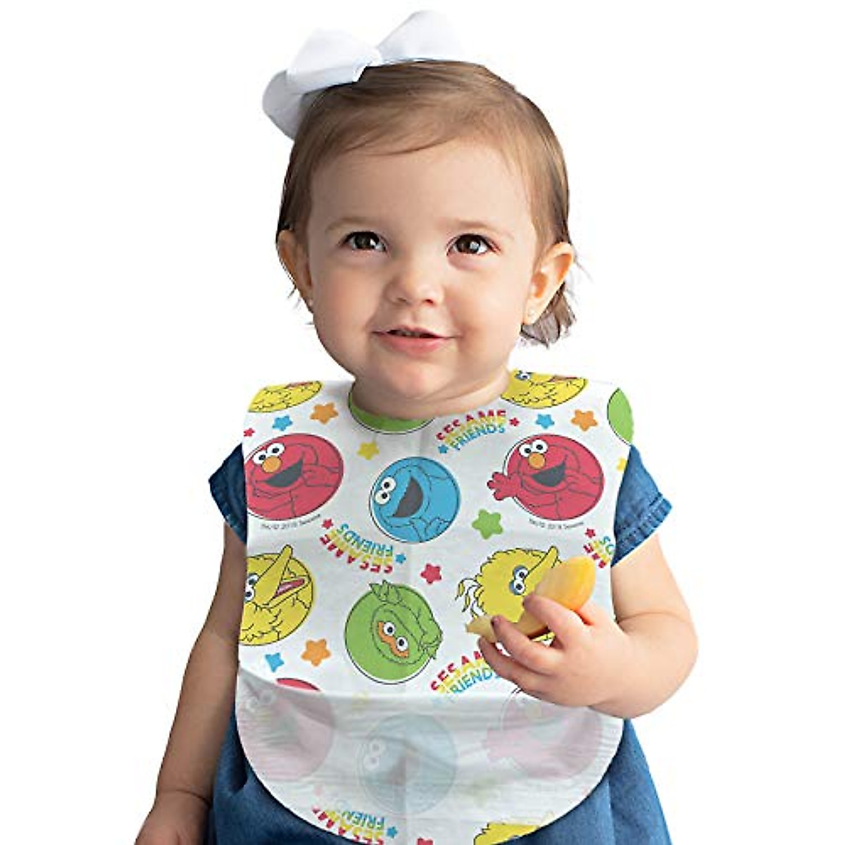 Bibsters Sesame Street Large Disposable Bibs with Patented Crumb-Catcher, Leakproof Liner, and Reusable Fastener -Age 6 Months and Up 32 count (Pack of 1)