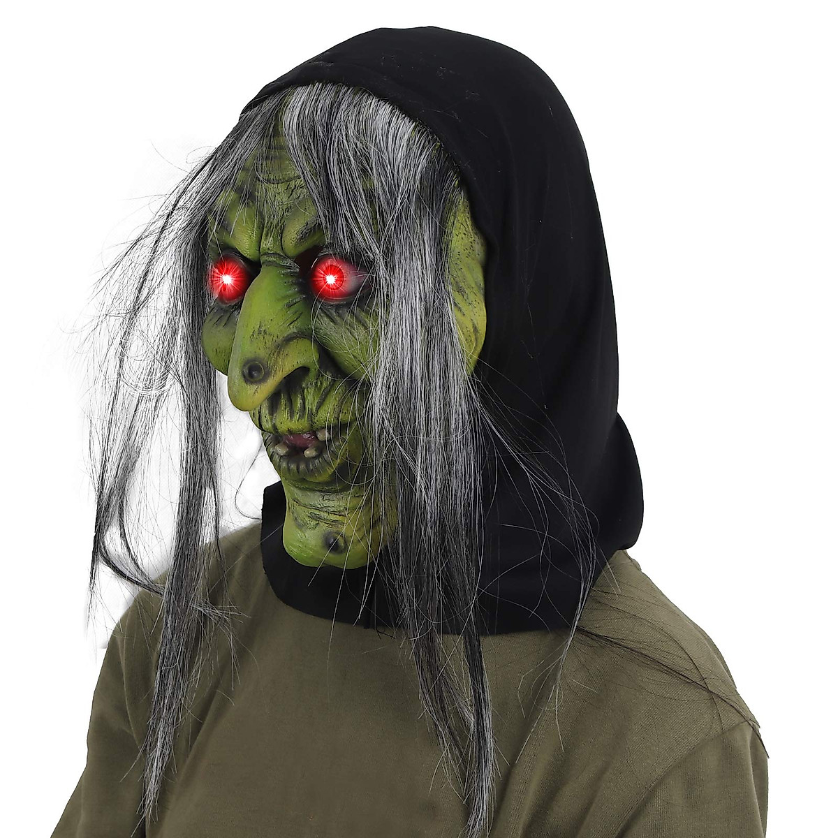 MOLEZU Halloween Witch Mask Scary Evil Costume Head Masks Creepy Adult Party Cosplay Props (LED-Green)