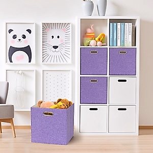 BinWhiz Set of 4 Collapsible Linen Storage Cubes - 13x13x13 Inches Fabric Bins for Kallax Shelves, Cabinet, Bookcase, Closet - Versatile Home Organizer Boxes for Decor and Laundry (Purple)