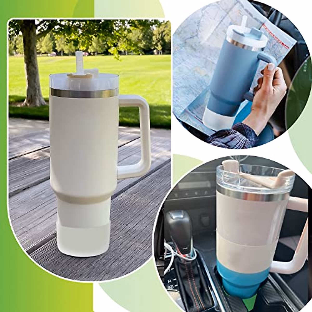 AIERSA 2Pcs Silicone Boot Sleeve for Stanley Quencher 40oz 30oz Tumbler with Handle, for IceFlow 20oz 30oz,Protective Water Bottle Cup Bottom Cover for Stanley Tumbler Accessories, Glow in the Dark