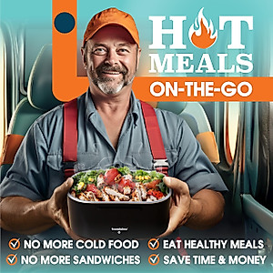 TRAVELISIMO Electric Lunch Box for Adults 80W, Fast Portable Heated Lunch Box 12/24/110V 1.5L Food Warmer Lunch Box, Leakproof, SS Container, for Car Truck Work, Loncheras para Hombres de Trabajo