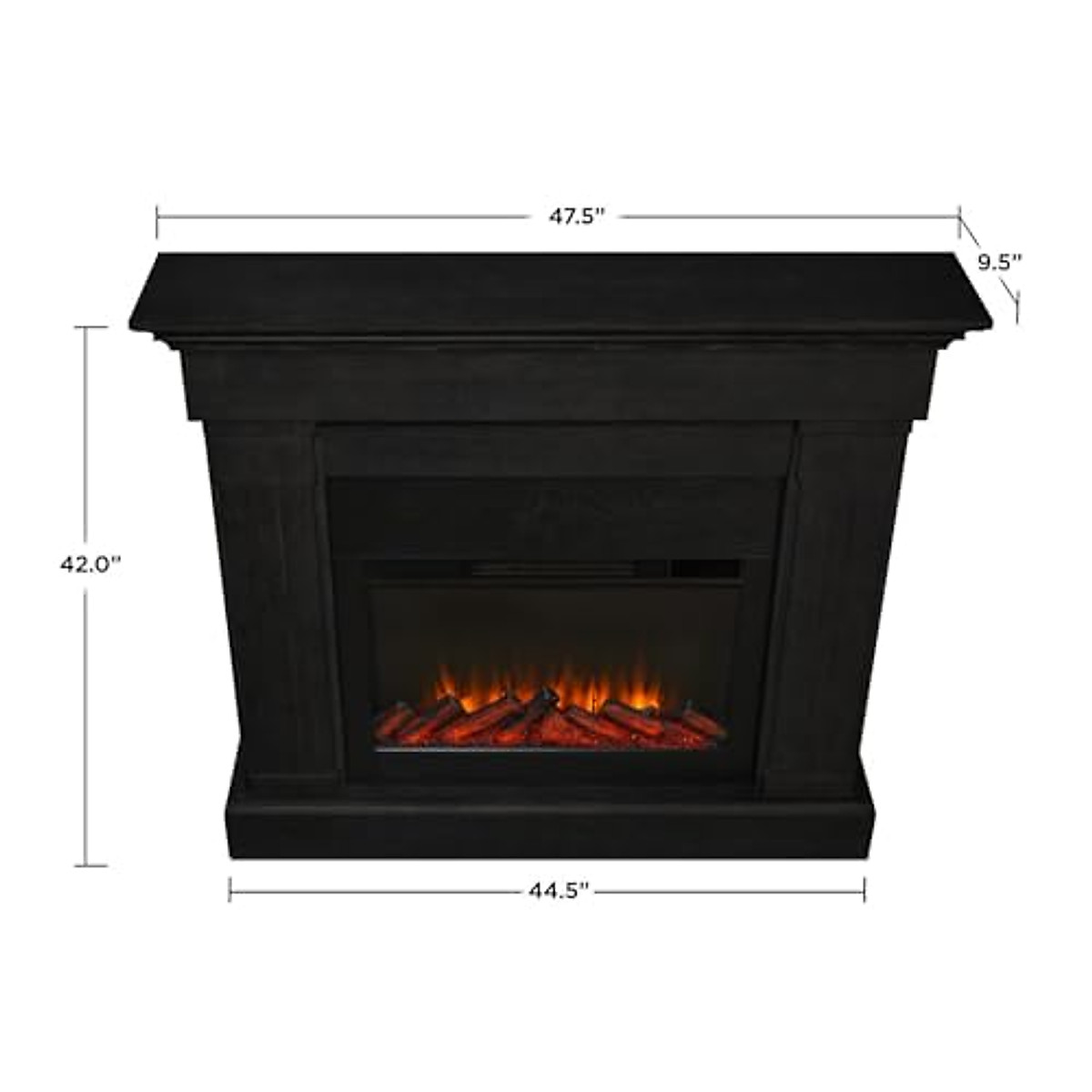 Real Flame Crawford Slim Indoor Electric Fireplace, Black, Free-Standing with Real Wood Mantel Finish - 6 Flame Colors, Adjustable Thermostat, 120V, 1400W, 5100 BTUs