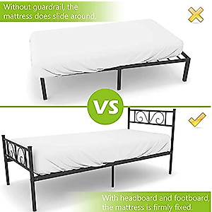 Twin Bed Frames Black for Boys Teenagers Adult, Single Platform Steel Bed Frame with Storage Girls Twin Size Beds Mattress Foundation Metal Slats Support with Headboard Footboard No Box Spring Needed