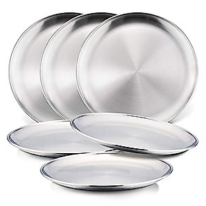 HaWare 6-Piece 18/8 Stainless Steel Plates, Metal 304 Dinner Dishes for Kids Toddlers Children, 8 Inch Feeding Serving Camping Plates, Reusable and Dishwasher Safe