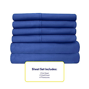 Sweet Home Collection 6Piece 1500 Threadcount Egyptian Quality Deep Pocket Bed Sheet Set - 2 Extra Pillow Cases, Great Value - Queen, Royal Blue