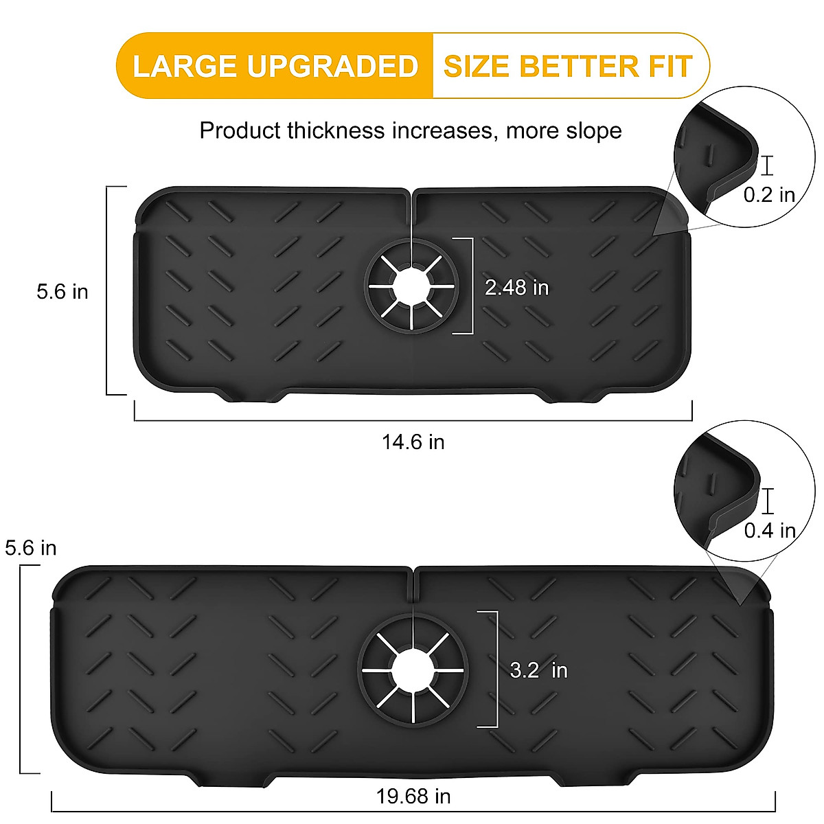 Kitchen Sink Splash Guard, Silicone Faucet Handle Drip Catcher Tray, Kitchen Sponge Holder Faucet Absorbent Sink Protectors Mat for Kitchen Bathroom Sink Accessories 19.7" x 5.6"