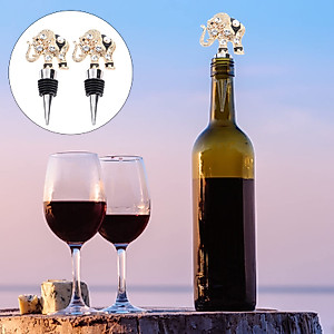 DOITOOL Wine Bottle Stoppers For Glass Bottles Vacuum, Wine Stoppers For Wine Bottles Vacuum Seal Gem Pearls Elephant Animal For Wine& Beverage Plug, Set Of 2