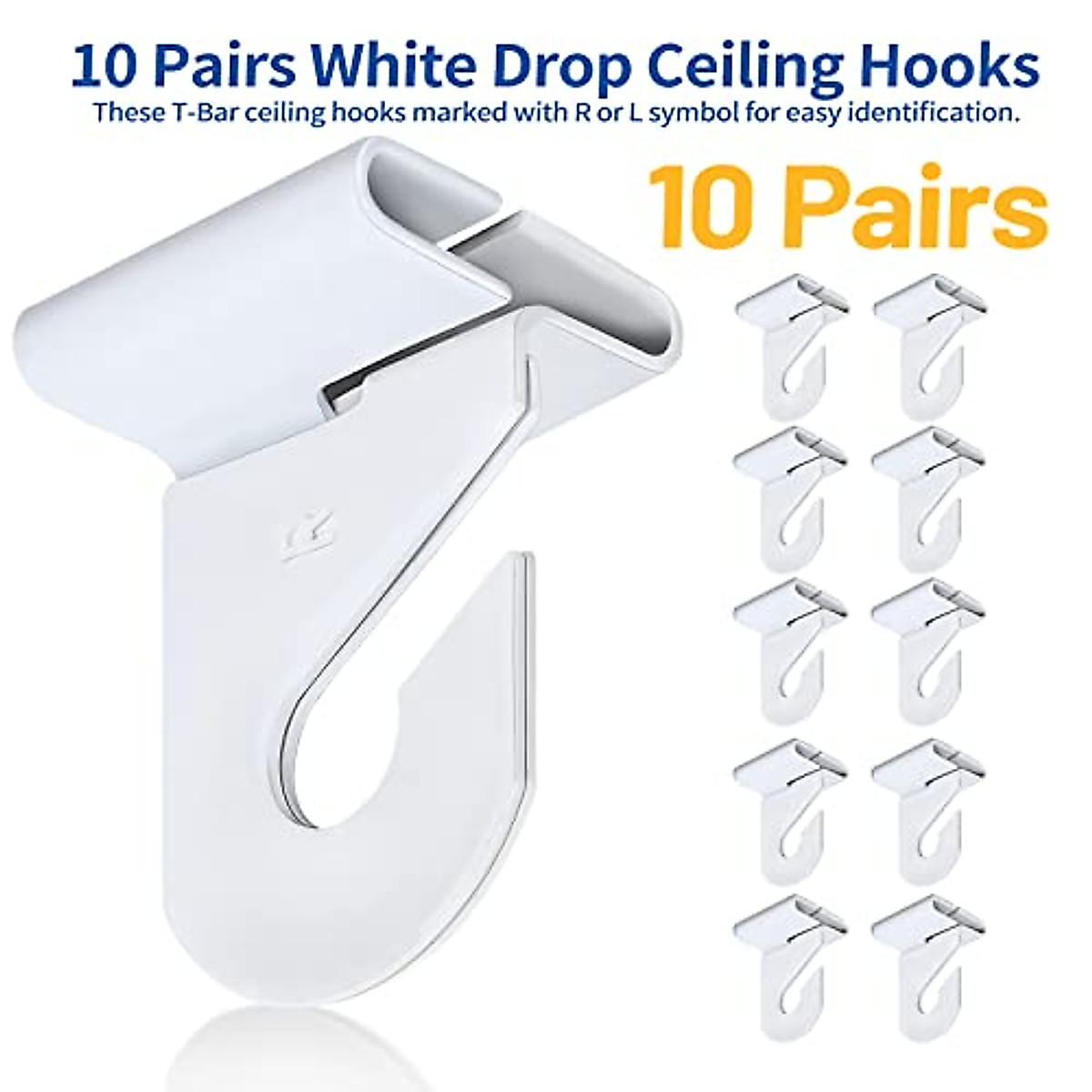 10 Pairs Drop Ceiling Hooks for Hanging,Suspended Track Ceiling Hanging Hooks,White Ceiling Tile Hooks,Classroom Ceiling Hooks,Hold up to 20 lbs, 1" W x 1½" H