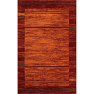 Unique Loom Autumn Collection Modern Contemporary Casual Abstract Area Rug, Rectangular 5' 0 x 8' 0, Terracotta/Burgundy Border