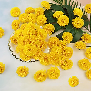 30 pcs Artificial Marigold Flowers,2inch Silk Marigold Flower Heads,Yellow Flowers Artificial for Decoration,Marigold Heads for Parties,Indian Wedding,Indian Theme,Diwali Home Decor DIY Wreath Garland