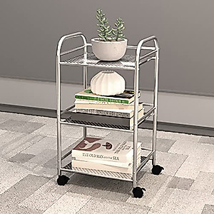 3-Shelf Small Shelving Units on Wheels Stainless Steel Kitchen Cart Pots Stand - Bathroom Garage Storage Shelves 16 Inches Wide