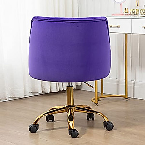 MOJAY Velvet Office Swivel Chair, Vanity Chair, Fabric Desk Chair, Pretty Fancy Chair, Gold Office Chair for Girls, 360°Swivel Height Adjustable Reception Chair (Purple)