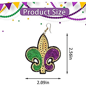 Hying Mardi Gras Earrings Fleur de Lis Earrings Dangle Glitter Green Purple Pendant Earrings Holiday Fashion Jewelry Gift Earing for Women Mardi Gras Decoration Carnival Drop
