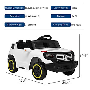 VALUE BOX Electric Remote Control Truck, Kids Toddler Ride On Cars 6V Battery Motorized Vehicles Children's Best Toy Car Safe with 3 Speeds, Music, seat Belts, LED Lights and Realistic Horns (White)
