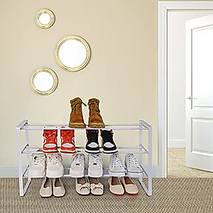 Coopzero Shoe Rack,3 Tier Shoe Rack for Closet,Shoe Shelf Storage Organizer,Free Standing Shoe Racks,Metal Shoe Rack for Entryway(White)