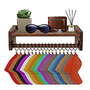 WANLIAN Hat Rack for Wall Baseball Caps Organizer Holder, Ball Caps Hanger Accessories Display Wall Mounted Wooden Storage Shelf with 17 Hooks for Living Room, Bedroom