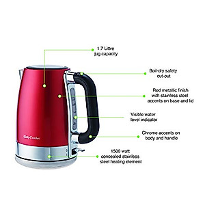 Betty Crocker BC-3711CMR 1.7L 1.7-Liter Cordless Jug Kettle, One Size, Red