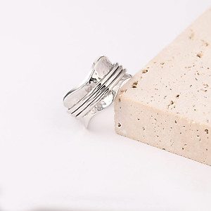 STROLLGIRL Sterling silver Simple spinner ring Fidget band ring spinning meditation anxiety ring (hammered design D, 9)