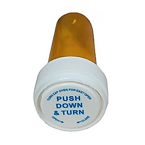 Empty Pill Bottle Vials 16 Dram (2 oz) with Push Down Caps [Pack of 5] Amber Pharmaceutical Prescription Dispensing Bottles with Safety lids with Child Resistant Caps - Plastic Medicine Bottles (5)