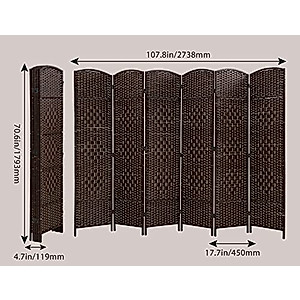 Room Divider 6 Ft Folding Wall Divider with Diamond Woven Fiber, Indoor Portable Room Partitions and Dividers for Room Separation,Rattan Room Dividers and Folding Privacy Screens,Brown(6 Panel)
