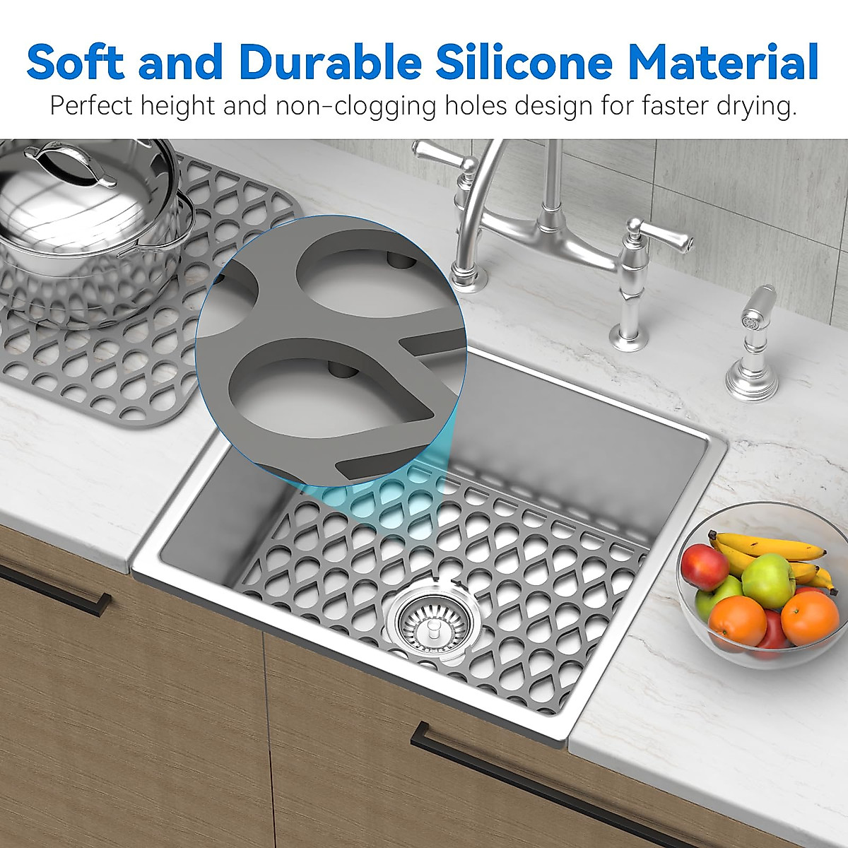 TOOVEM A FAMILY OF MANUFACTURERS Silicone Sink Mat 2PCS TOOVEM Sink Protectors for Kitchen Sink, Sink Mat Grid Non-Slip Folding Sink for Bottom of Farmhouse Stainless Steel Porcelain Sink Pad