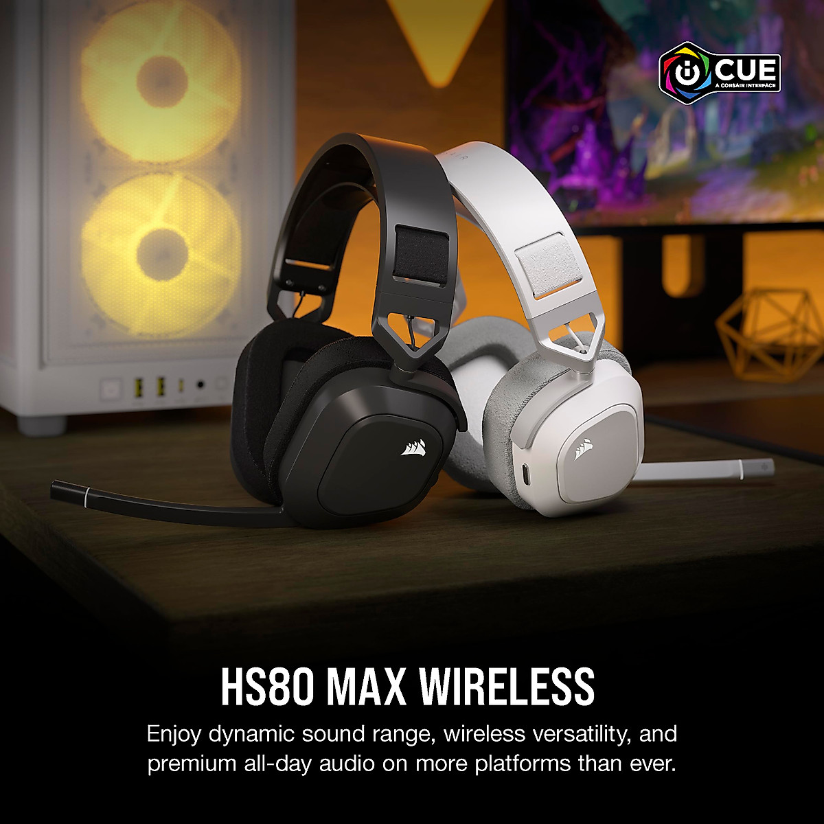 Corsair HS80 MAX Wireless Multiplatform Gaming Headset with Bluetooth - Dolby Atmos - Broadcast Quality Microphone - iCUE Compatible - PC, Mac, PS5, PS4, Mobile - White