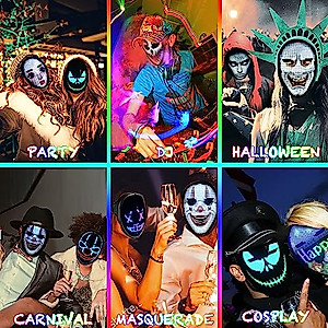 MEGOO Led Mask with Bluetooth Programmable App,Shining Led Light Up Face Mask for Adult Kid Halloween Masquerade Party(Battery)