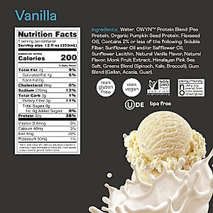 OWYN Only What You Need Pro Elite Vegan Plant Based High Protein Shake, Vanilla, 12 Pack, 32g Protein, Amino Acids, Prebiotics, Omega-3, Workout and Recovery, 0g Net Carbs, Zero Sugar, Keto