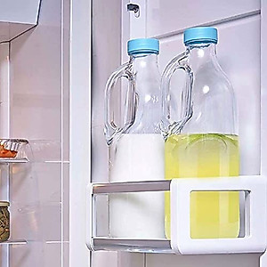 2 Pc 47oz Clear Glass Milk Bottles Glass Pitcher with Handle and Lids - Airtight milk Container for Refrigerator Jug Water Juice Heavy Milk Bottle Liquid Containers for Kitchen