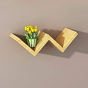 PIBM Stylish Simplicity Shelf Wall Mounted Floating Rack Wooden Solid Wood Shelves Living Room Background Wall Storage Creative,40Cm / 60Cm,4 Colors Avaliable, Wood Color , 60X12X15cm