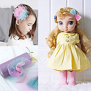 AUEAR, 2 Pack Total 60 Feet x 6inch Glitter Tulle Netting Rolls for Table Runner Chair Sash Bow Wedding Unicorn Party Pet Tutu Skirt Sewing Crafting Fabric Birthday Gift Ribbon (Rainbow Pack)