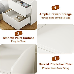 IDEALHOUSE Nightstand with Drawers Bedside Table White End Table Modern Bed Side Table 2 Drawers Night Stand Drom Side Table Curved with Handle Free Design for Living Room