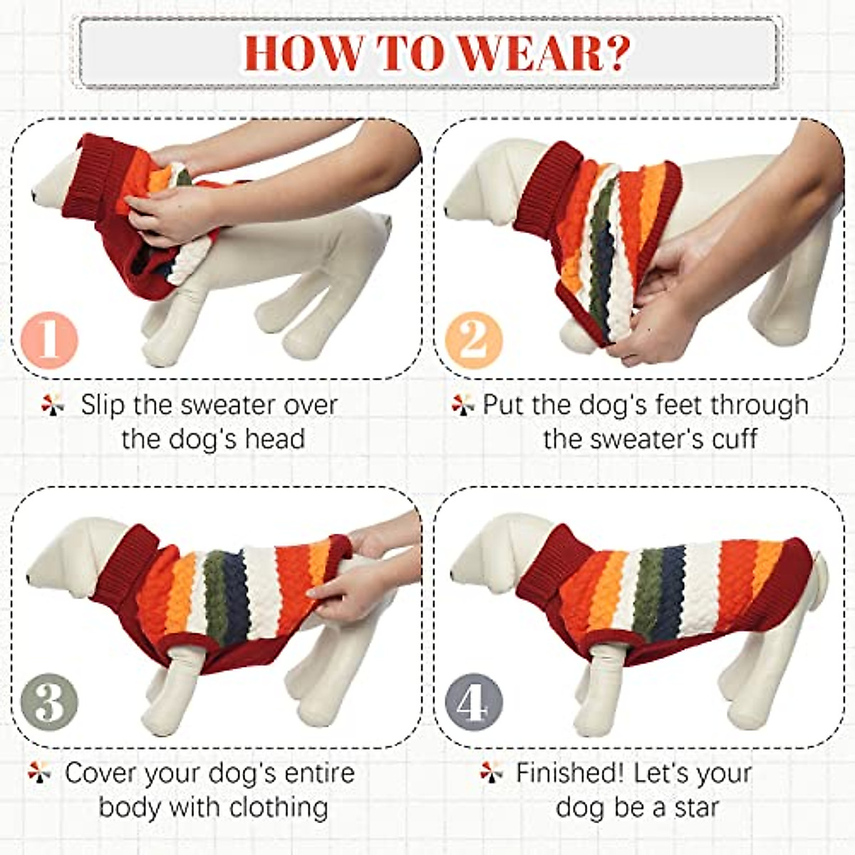 Kuoser Dog Sweater, Pet Cable Knitted Pullover Puppy Warm Clothes, Doggy Turtleneck Classic Knitwear Soft Thickening Doggie Outfit, Cold Weather Thermal Wear for Small Medium Dogs Cats