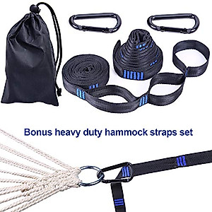 Double Hammock with Tree Straps Kit, Ohuhu Folding Curved-Bar Bamboo Hammock with Carrying Bag, Portable 2-Person Hammocks Swing for Patio Backyard Porch Camping Travel Indoor Outdoor Use