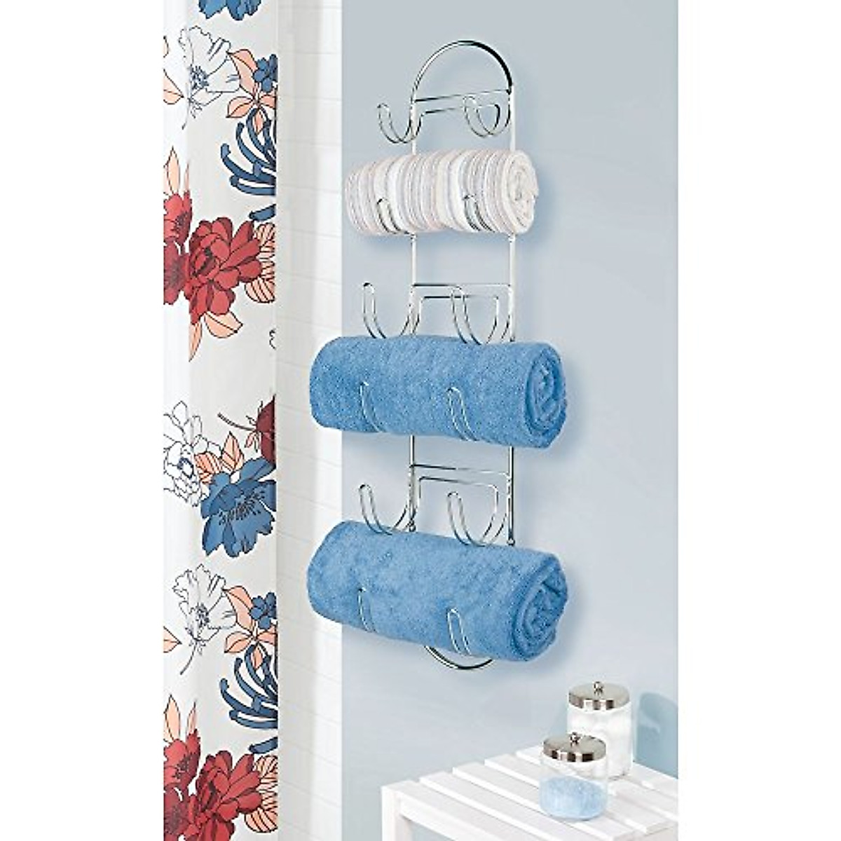 InterDesign Classico Wall Mount Towel Rack with Towel Hooks for Bathroom Storage – Chrome