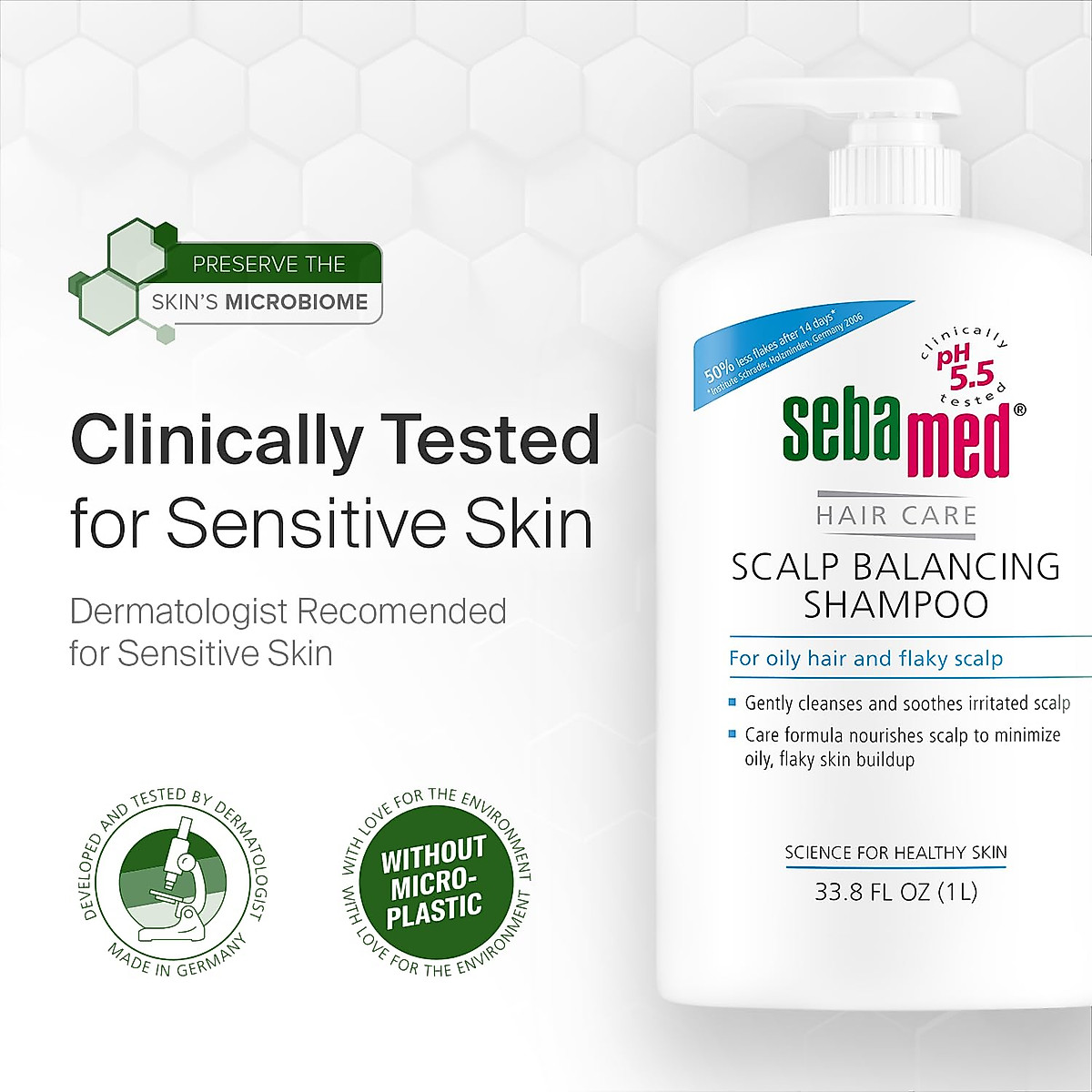 SEBAMED Anti-Dandruff Shampoo - Scalp Balancing Hair Care for Oily Dandruff Prone Scalp (1 Liter with Pump + 200mL)